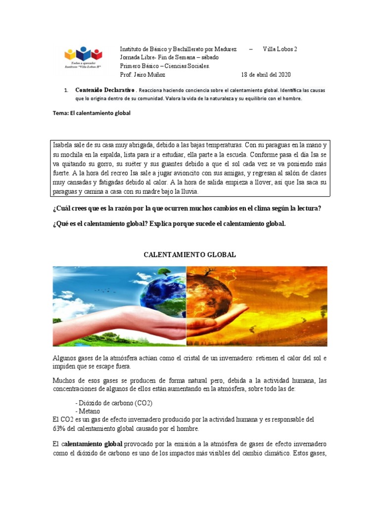7ma Hoja de Trabajo - Calentamiento Global | Descargar gratis PDF ...