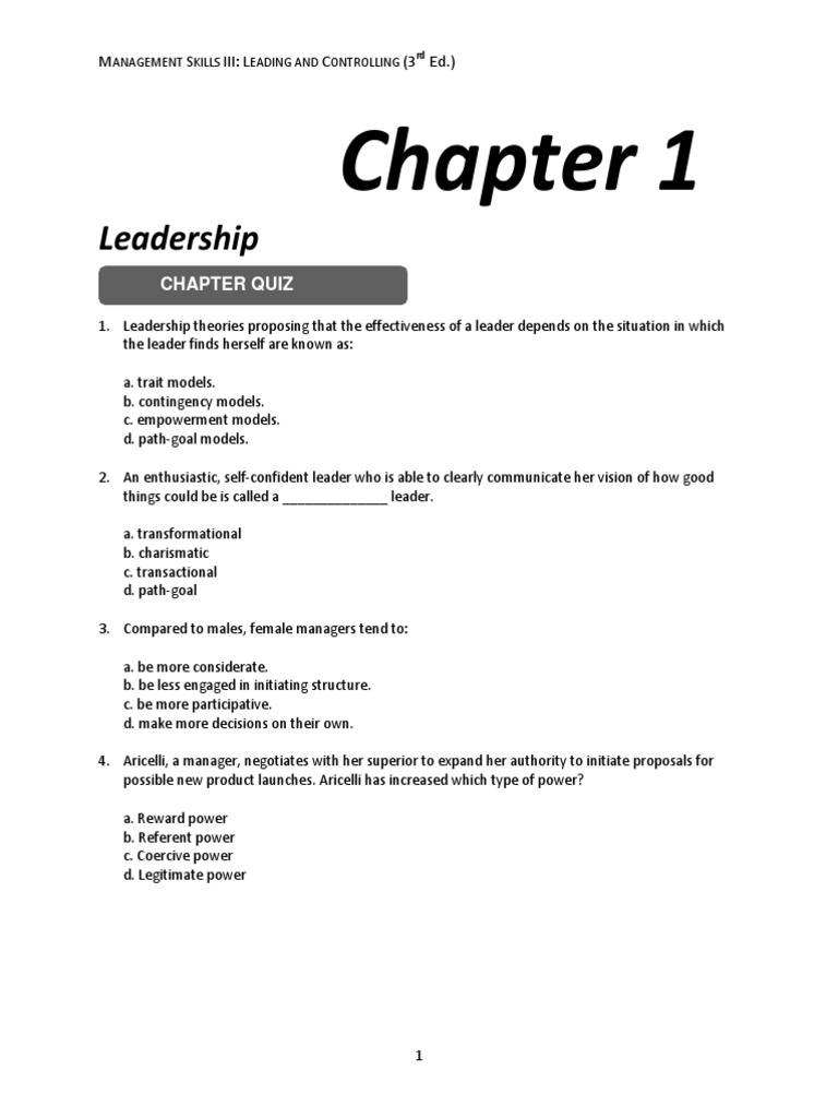 Leadership: Chapter Quiz | PDF | Control (Social And Political ...