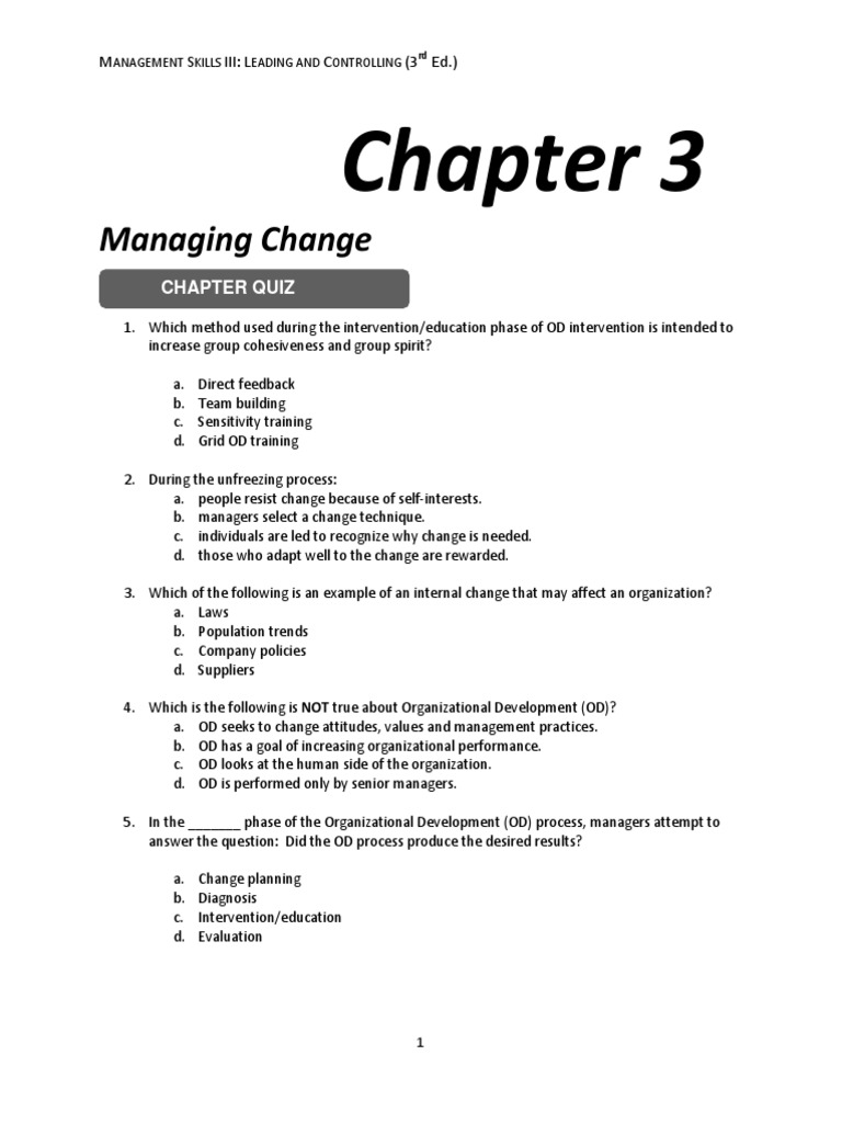 Managing Change: Chapter Quiz | PDF | Organization Development | Human ...