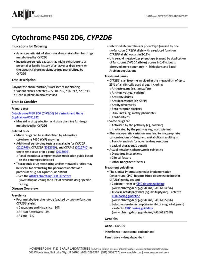 ARUP Lab Information Sheet | PDF | Pharmacogenomics | Pharmacology