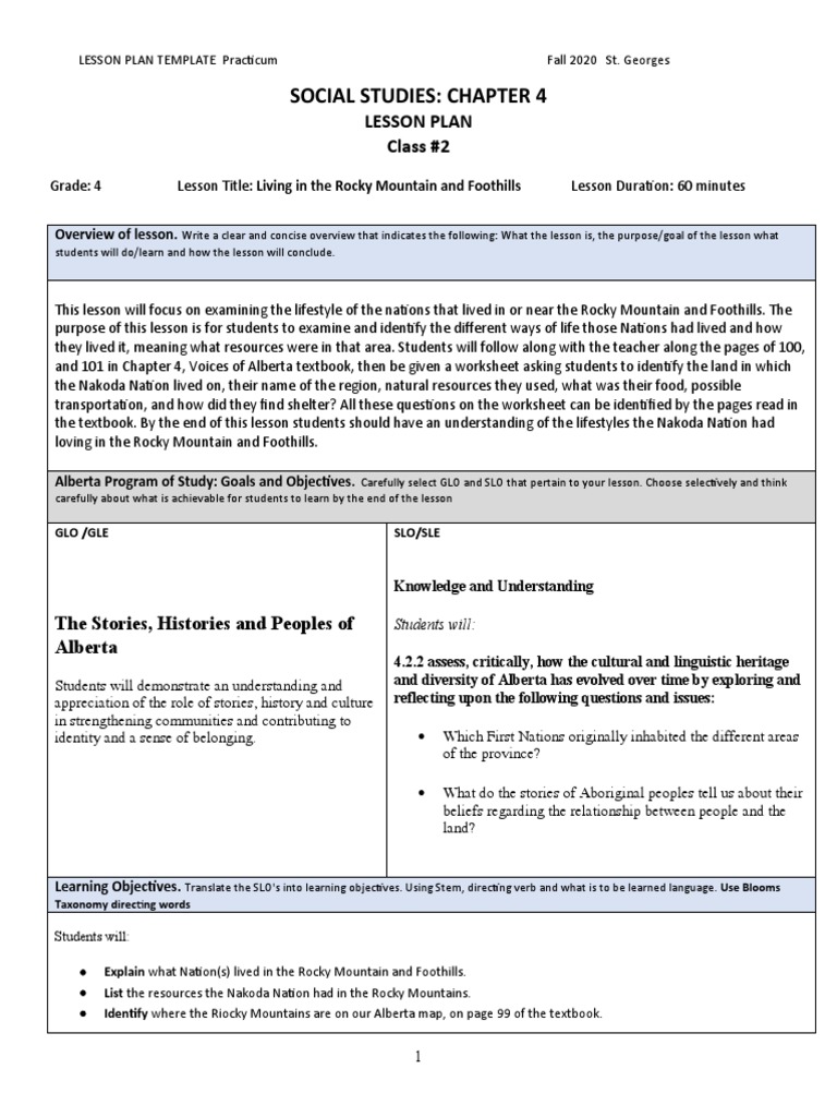 Social Studies: Chapter 4: Lesson Plan Class #2 | PDF | Lesson Plan ...