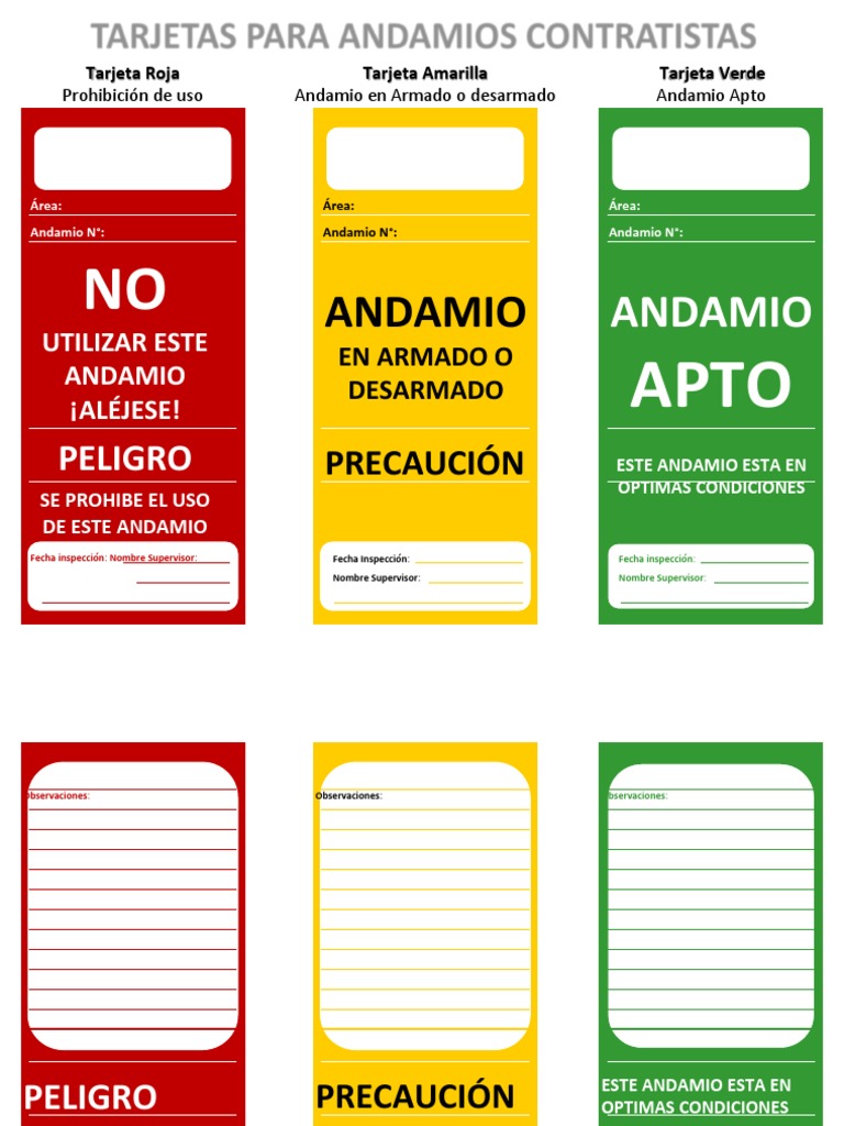 49 Tarjetas para Andamios Contratistas Rojo | PDF