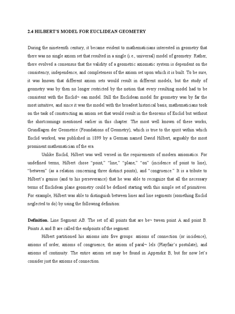 Chapter 2.4 Hilbert Model | PDF | Euclidean Geometry | Axiom