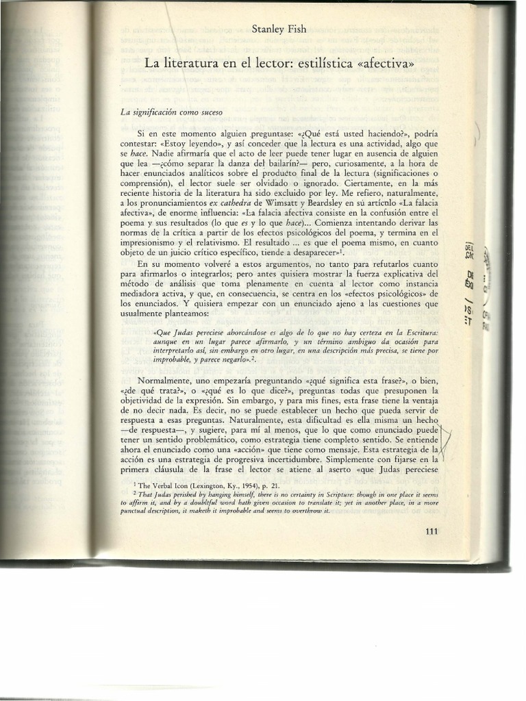 Stanley Fish: La lectura como acción | PDF | Palabra | Alfred North ...
