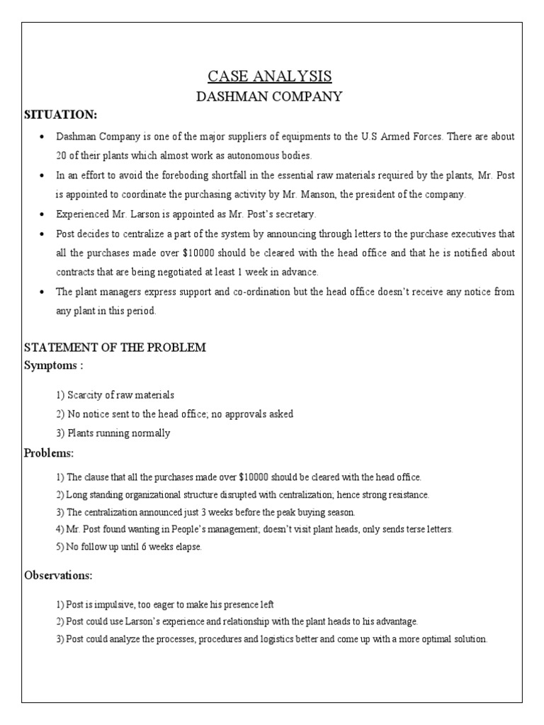 Case Analysis: Dashman Company | PDF | Supply Chain | Logistics