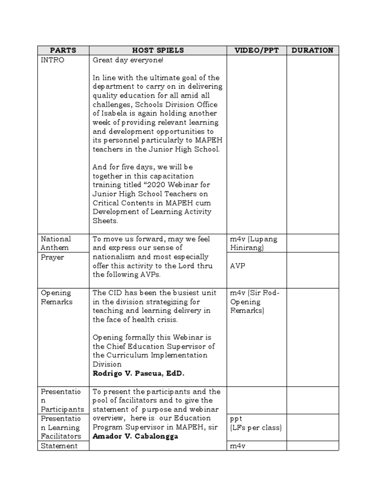 Webinar Opening Program Script | PDF | Teaching | Cognition
