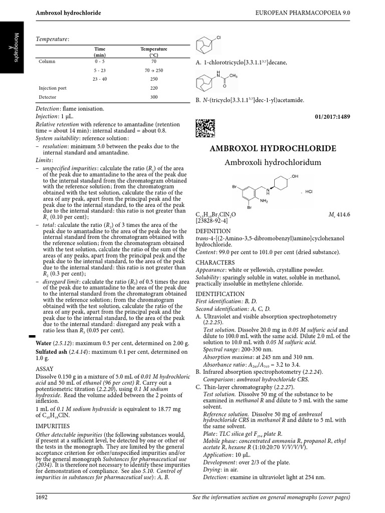 Ambroxol Hydrochloride: Ambroxoli Hydrochloridum | PDF | Thin Layer ...