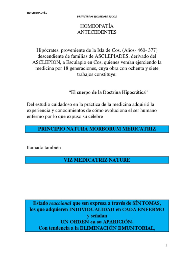 PRINCIPIOS HOMEOPÁTICOS - Curso Semipresencial 2019 | PDF | Homeopatía | Medicamentos con receta