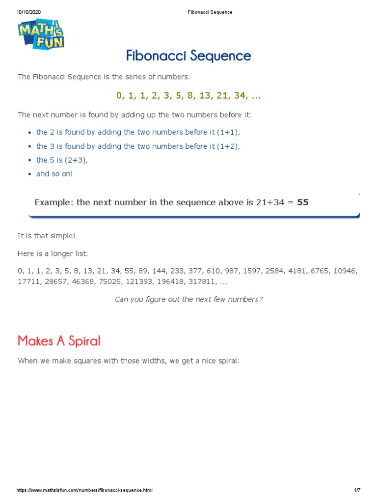 Fibonacci Sequence Fibonacci Sequence | PDF | Mathematical Notation ...