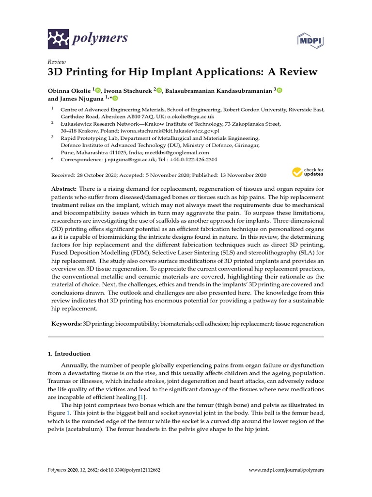 Polymers: 3D Printing For Hip Implant Applications: A Review | PDF | 3 ...