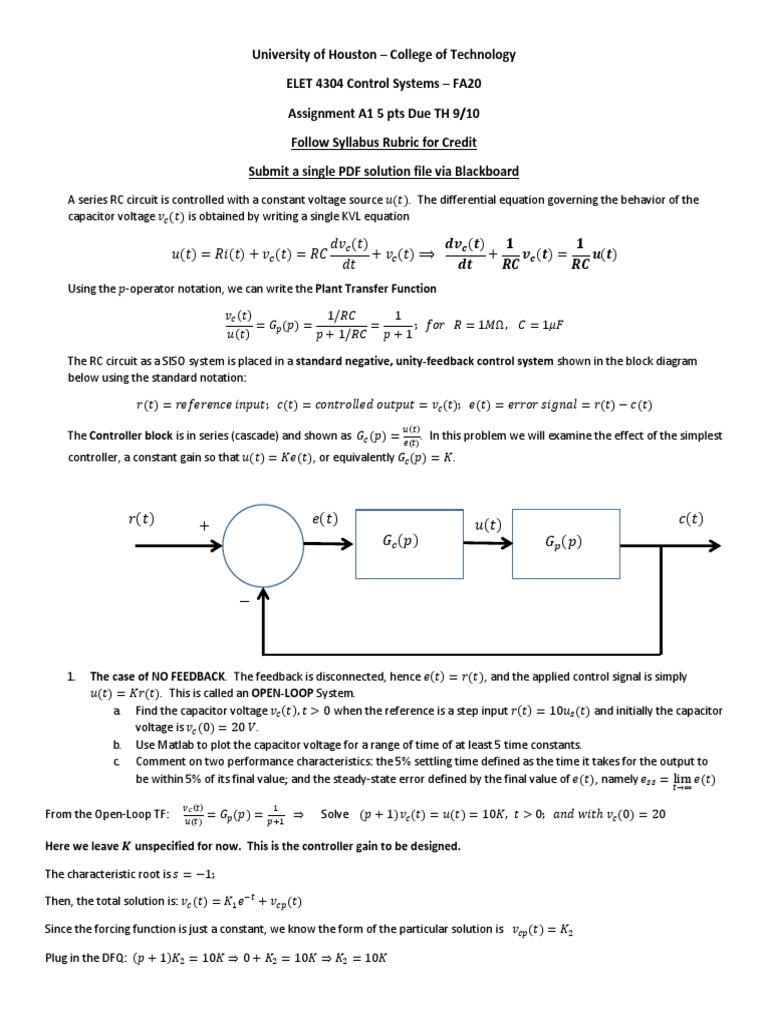 A1 FA20 Sol | PDF | Control Theory | Electrical Circuits
