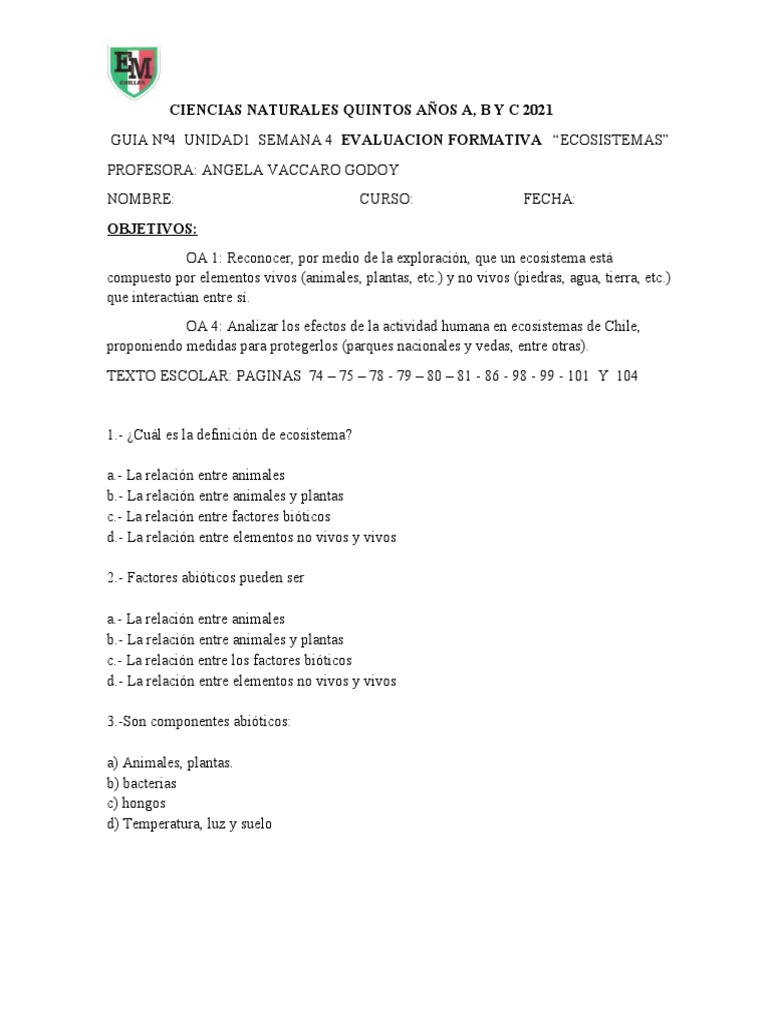 Ciencias Naturales Quintos Años A, B Y C 2021 | PDF | Ecosistema | Desierto