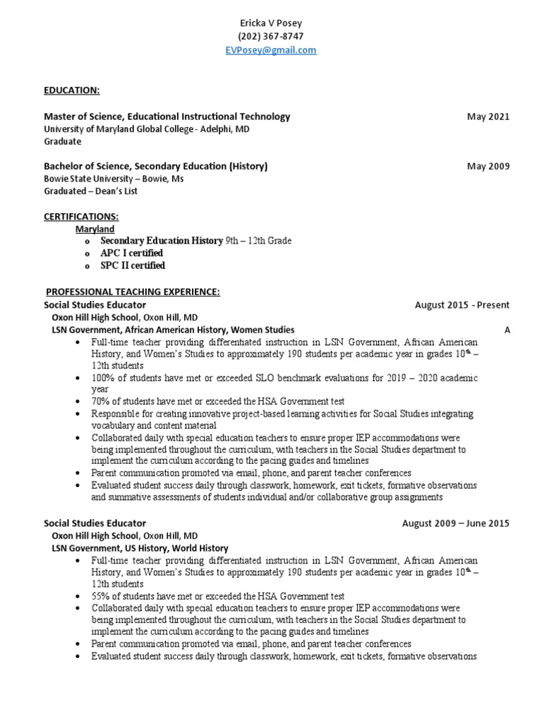 Ericka V Posey Resume | PDF | Differentiated Instruction | Individualized Education Program