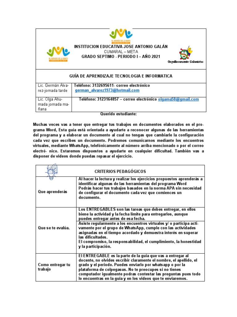 GUIA DE INFORMÁTICA GRADO SEPTIMO PERIODO I 2021 | PDF | Menú (Computación) | Microsoft Word