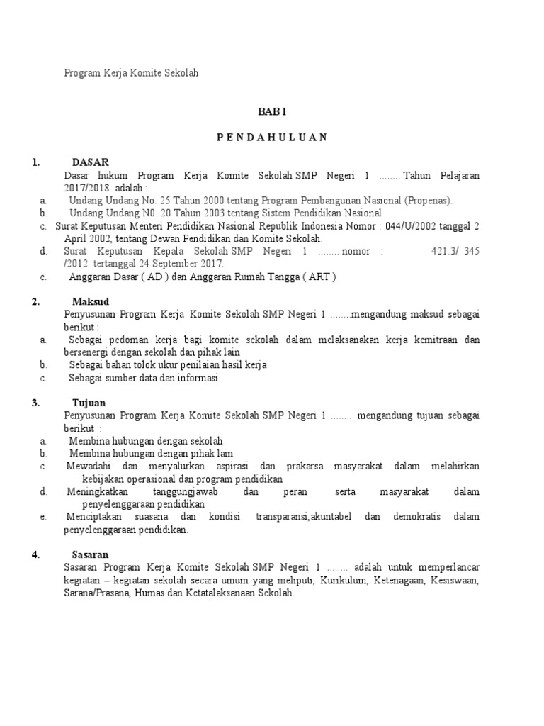 Contoh Program Komite Sekolah 2017-2018 | PDF