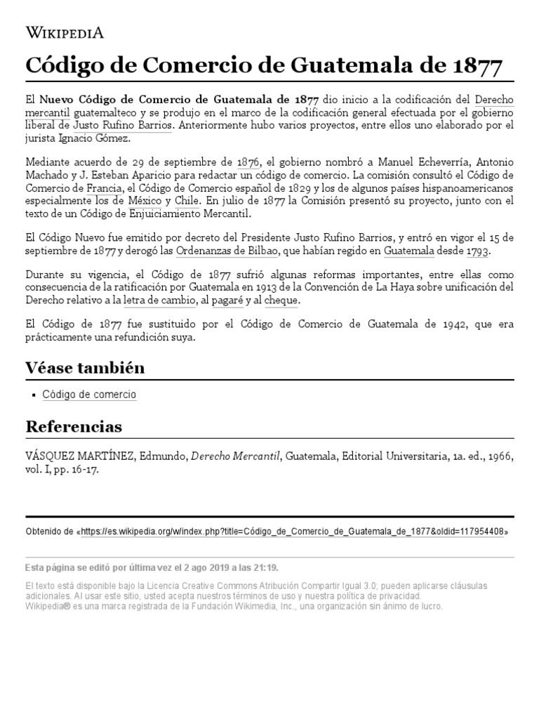 Código de Comercio de Guatemala de 1877 - Wikipedia, La Enciclopedia Libre | PDF