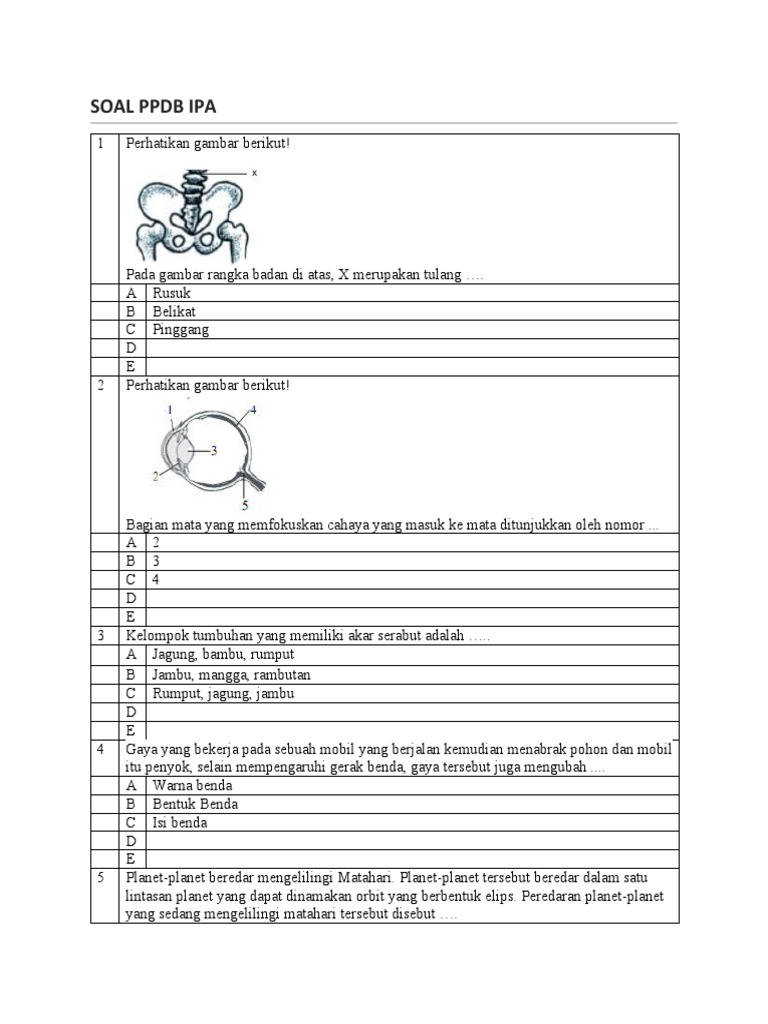 Soal PPDB Ipa 2 | PDF | Olahraga & Rekreasi | Metode & Bahan Ajar