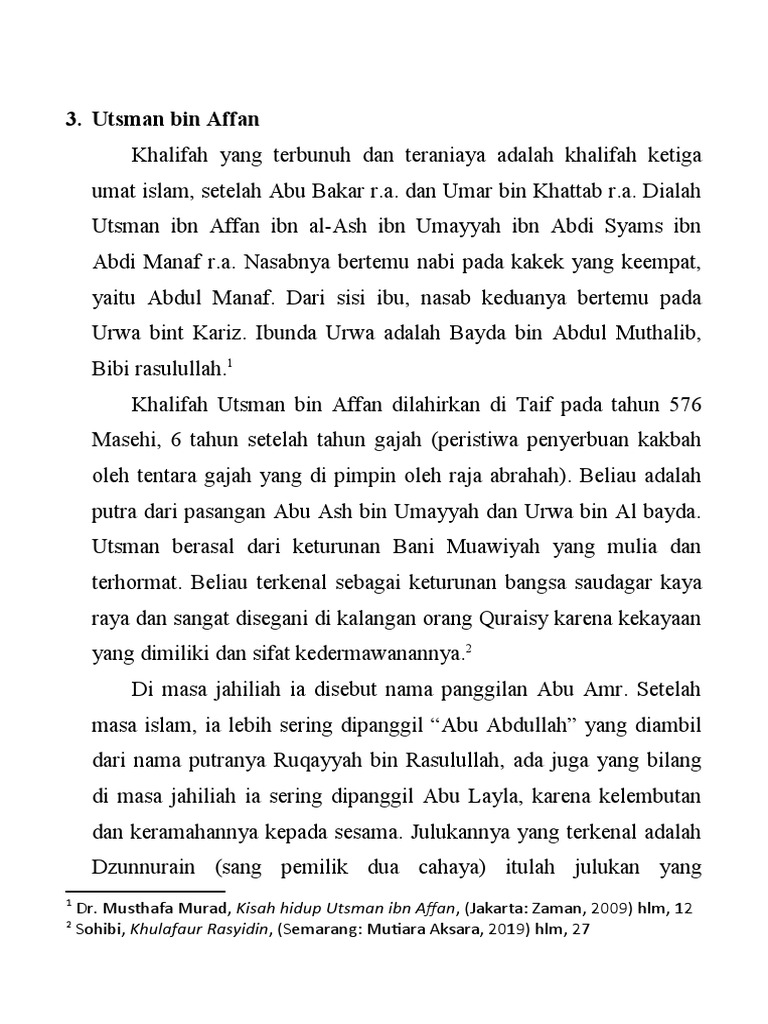 Utsman bin Affan: Khalifah Ketiga yang Teraniaya | PDF