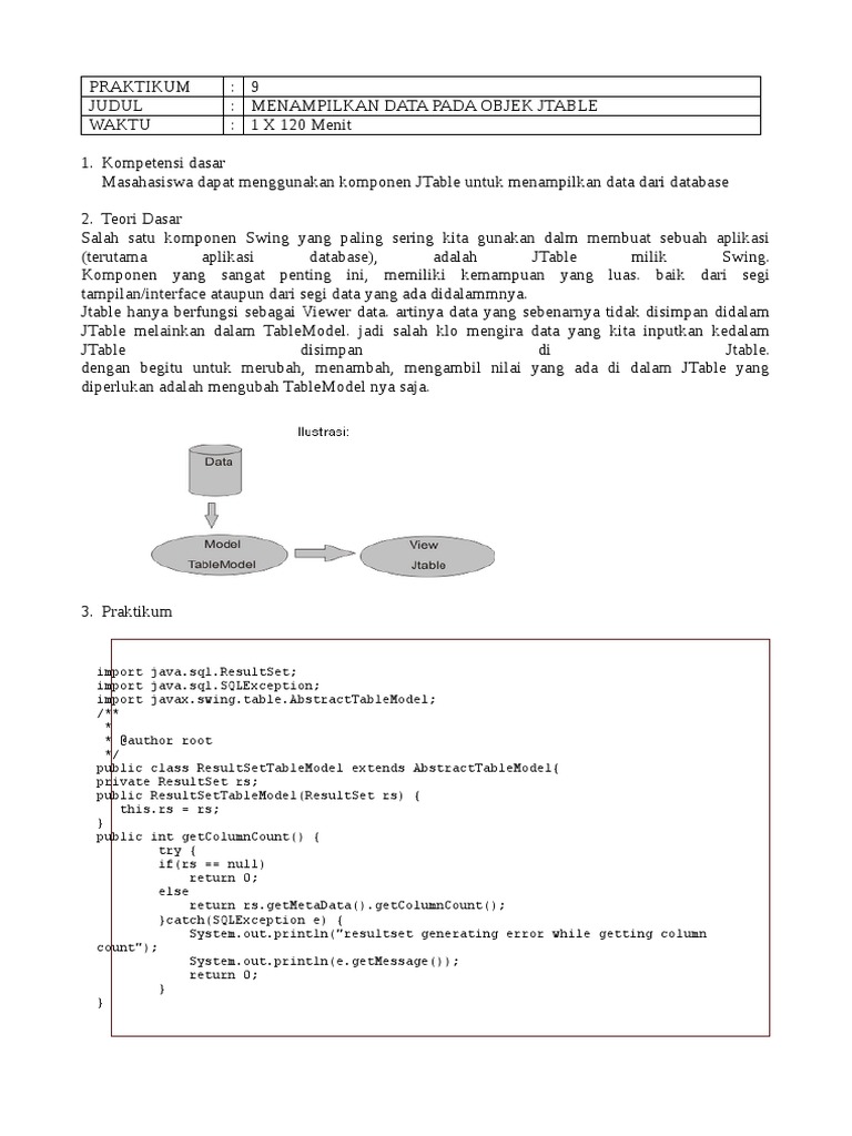 Modul 8 MENAMPILKAN DATA PADA OBJEK JTABLE | PDF | Metode & Bahan Ajar