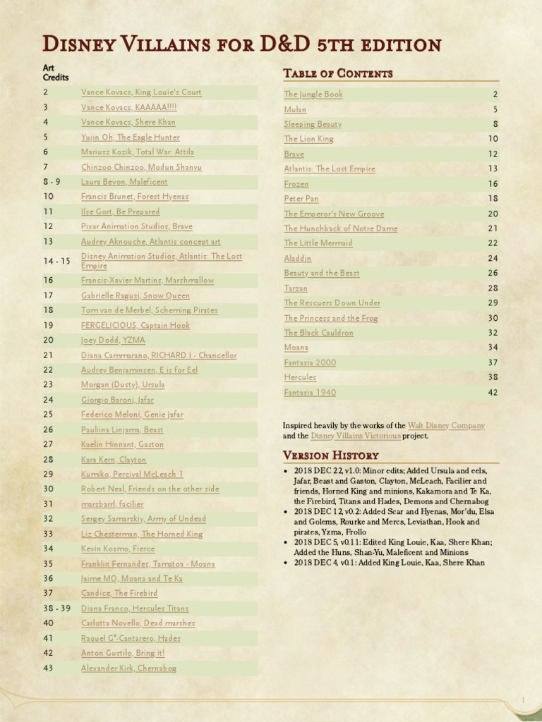 Disney Villains 5e Conversion v1 | PDF