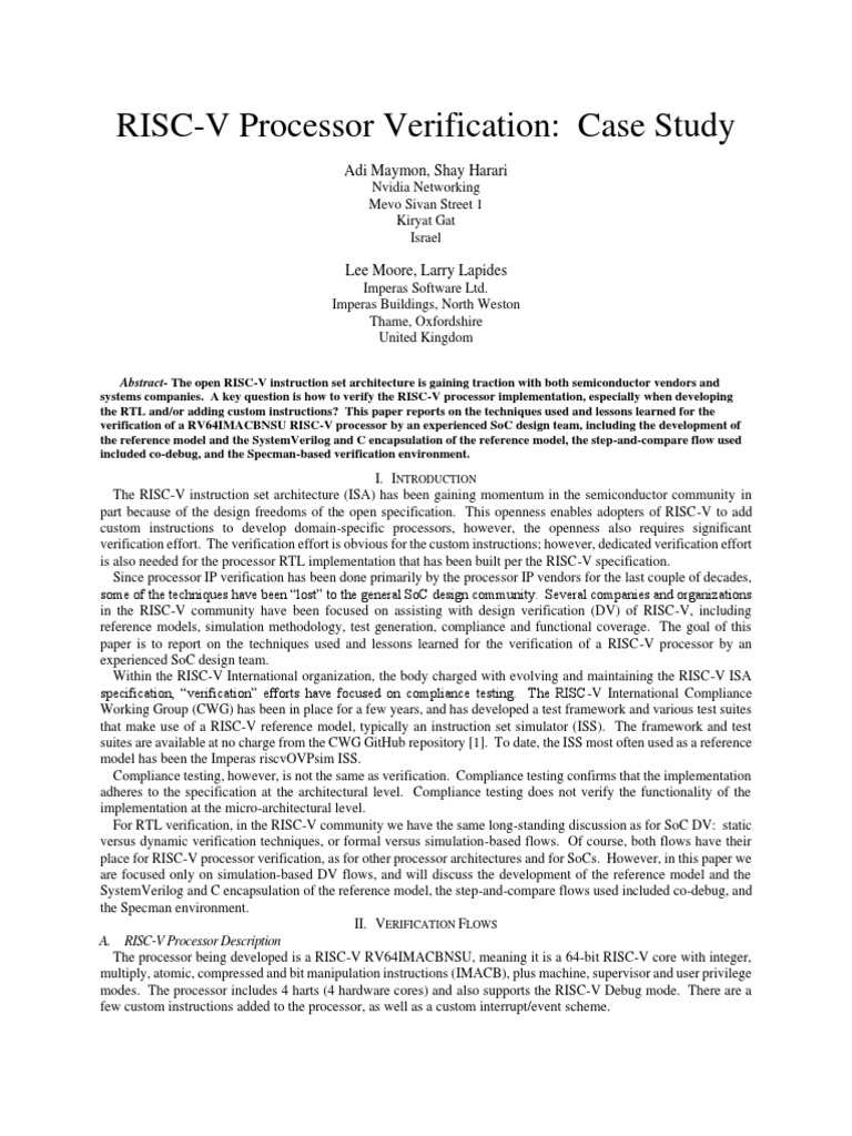 RISC-V Processor Verification: Case Study: Adi Maymon, Shay Harari | PDF | Formal Verification ...