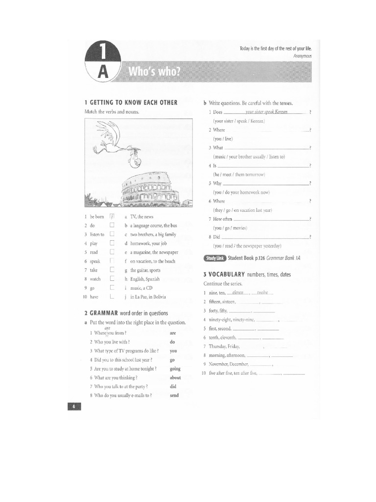 Workbook Lessons 1A and 1B | PDF