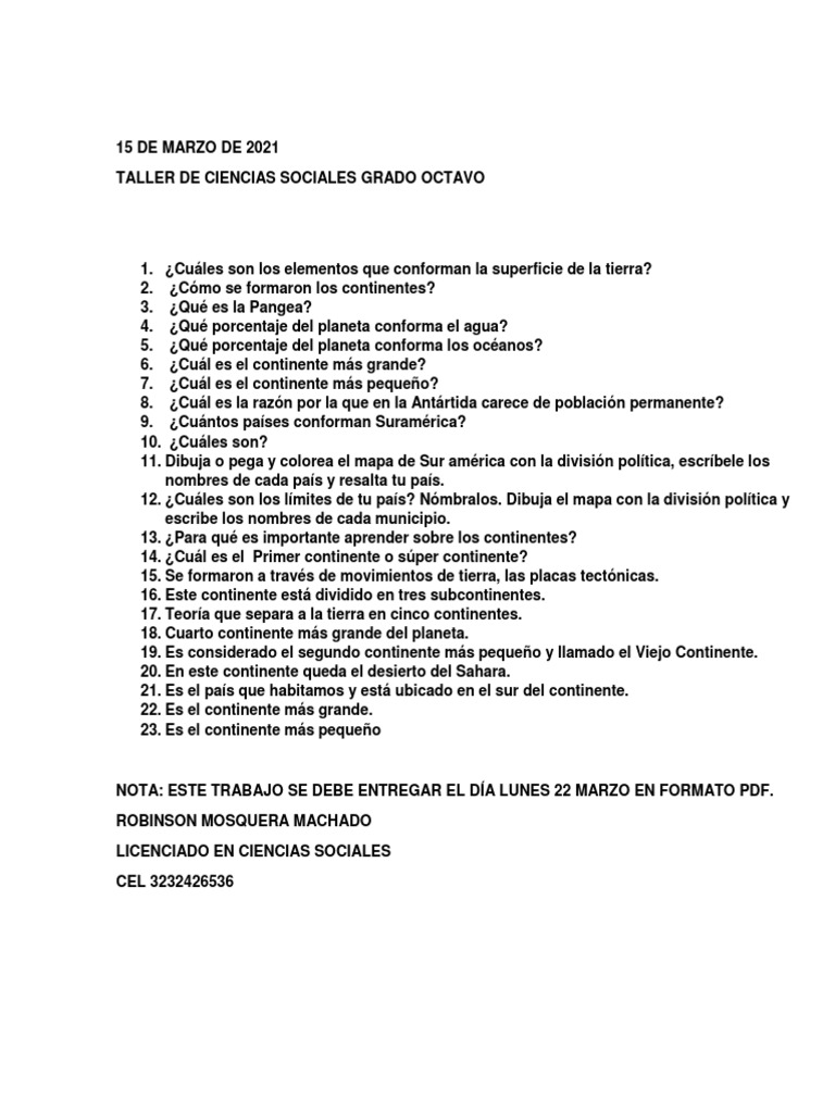 Taller de Ciencias Sociales Grado Octavo | PDF