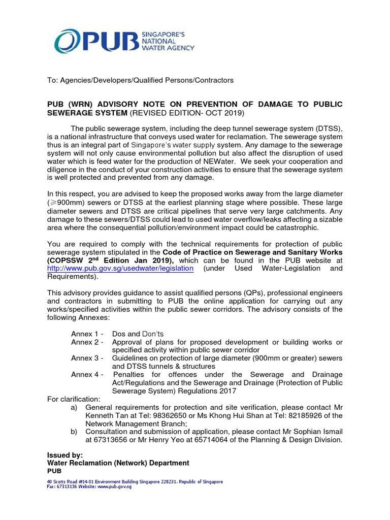 Pub (WRN) Advisory Note On Prevention of Damage To Public Sewerage ...