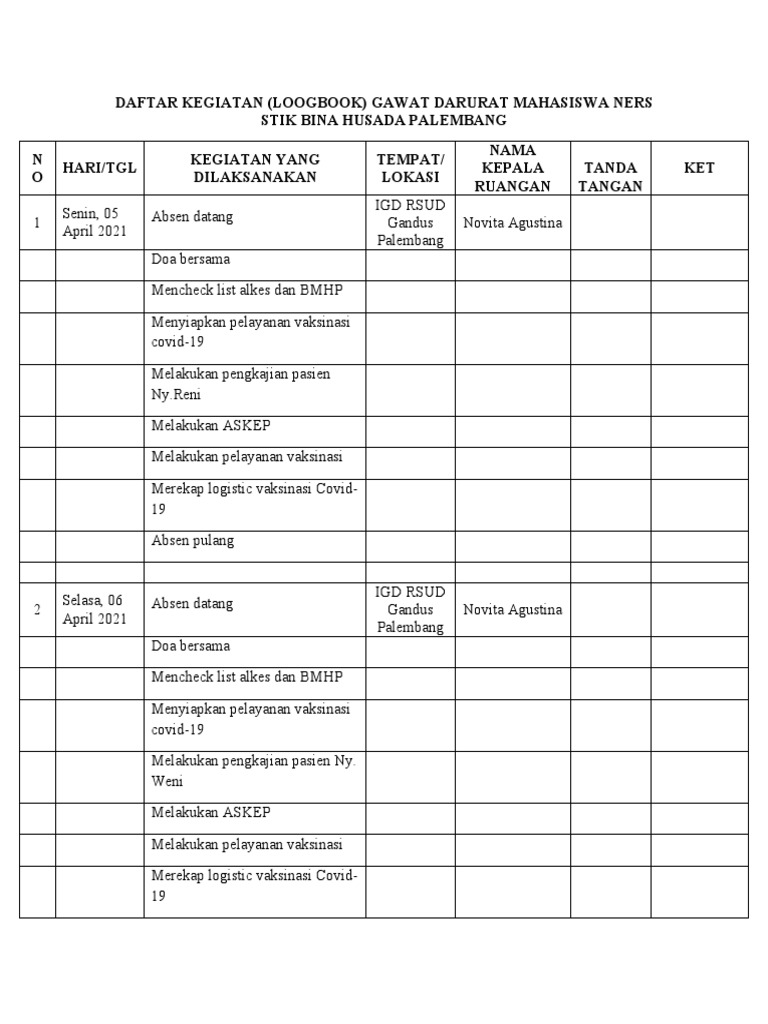 Daftar Kegiatan | PDF