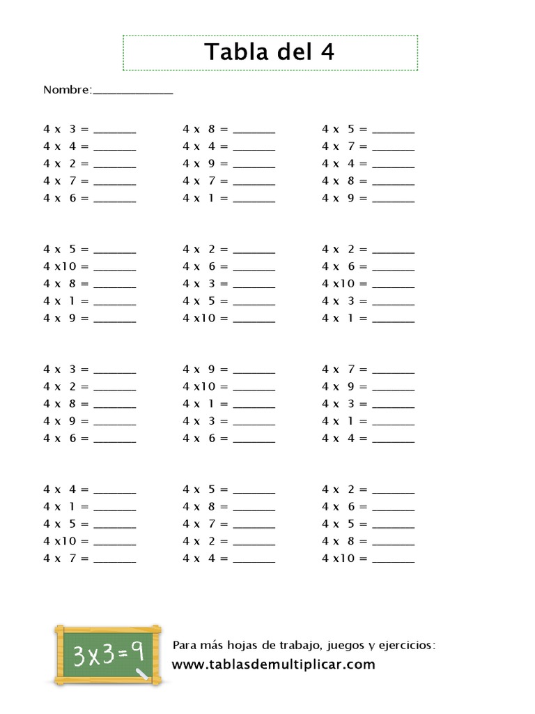 Fichas de Multiplicación del 4 | PDF