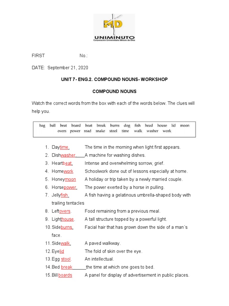 Unit 7-Eng.2. Compound Nouns - Workshop Compound Nouns: Time Washer ...