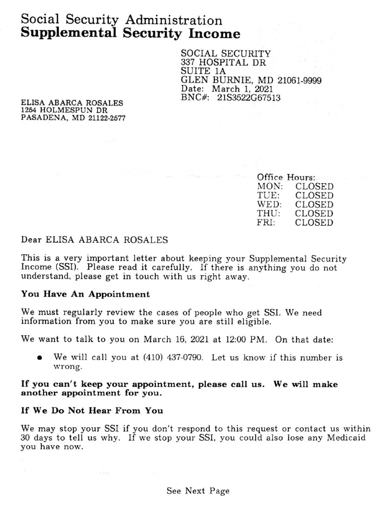 SSI Letter Sample | PDF