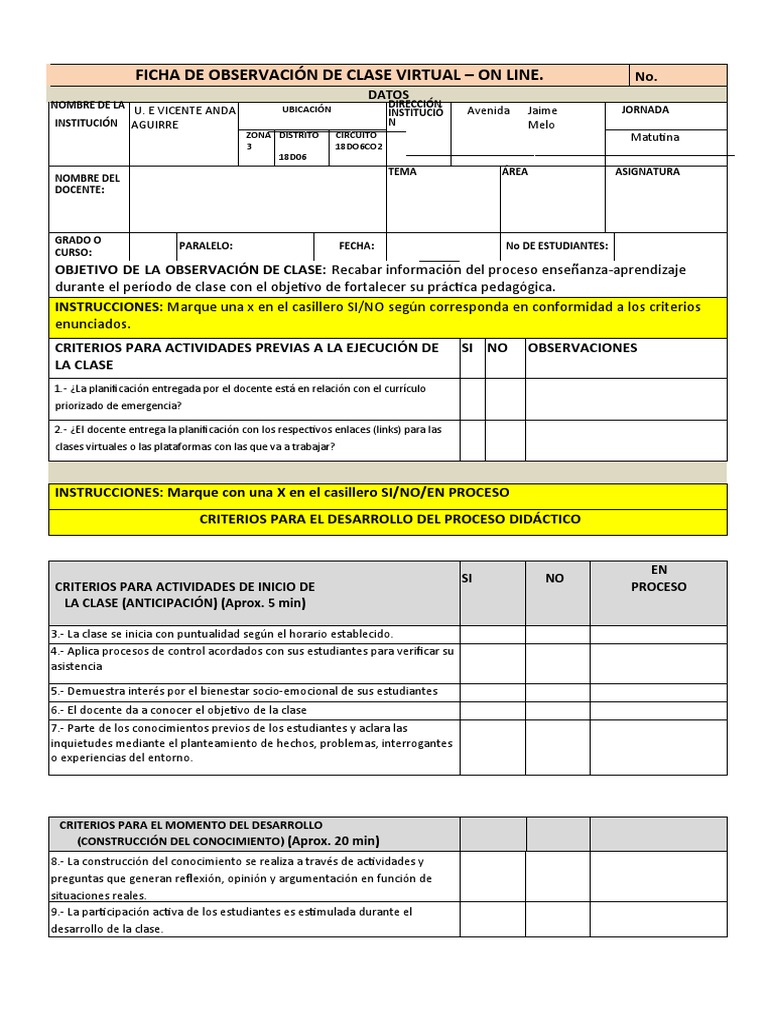 Ficha de Visita Aulica 2020 2021 | PDF | Evaluación | Maestros