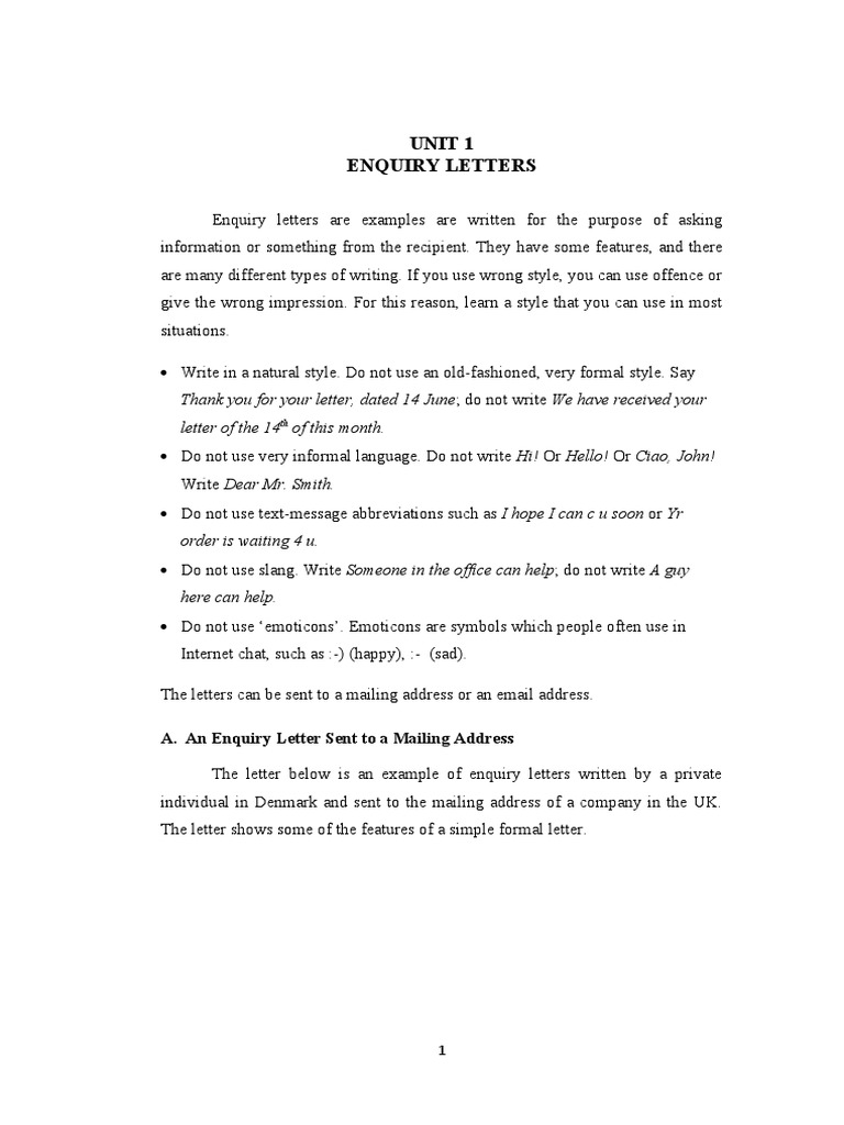 Enquiry Letters | PDF | Writing | Written Communication