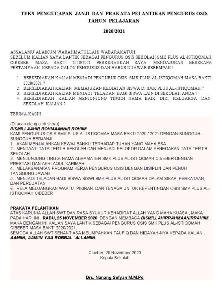 Teks Ikrar Osis 2020 | PDF