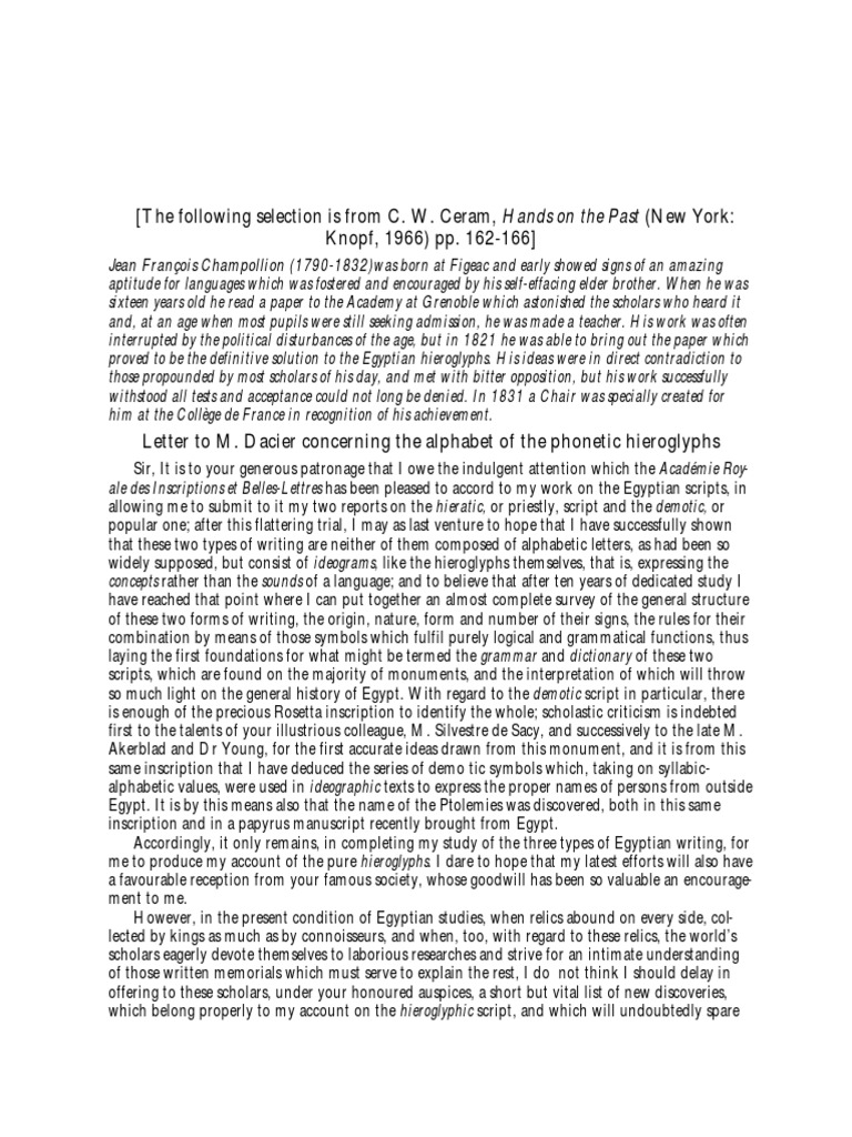 Letter To M. Dacier 1: Jean François Champollion (1790-1832) Was Born ...