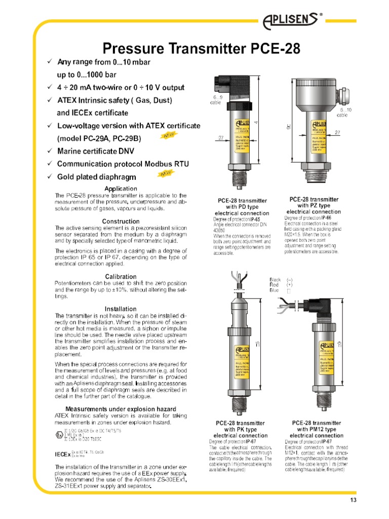 Aplisens Pressure Transmiter Pce 28 | PDF