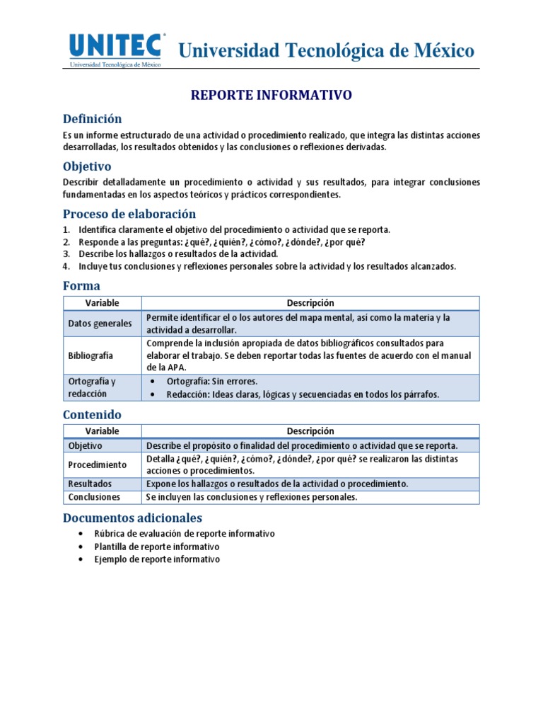 Definición Reporte Informativo | PDF