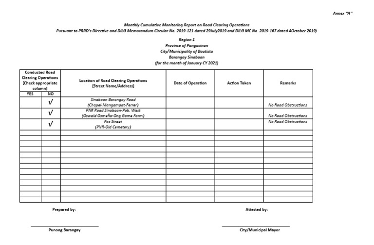 Annex A 1 Road Clearing Form | PDF