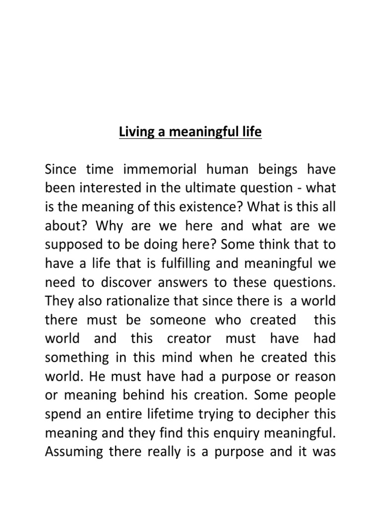 Living A Meaningful Life | PDF | Meaning Of Life | Teachers