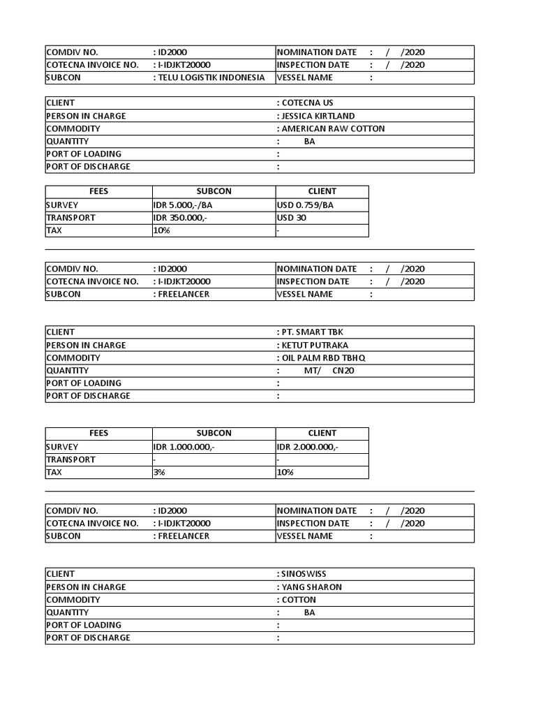 Inspection Fees for Commodities 2020 | PDF