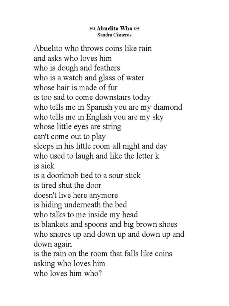 Abuelito Who: An Analysis of Sandra Cisneros' Poetic Depiction of ...