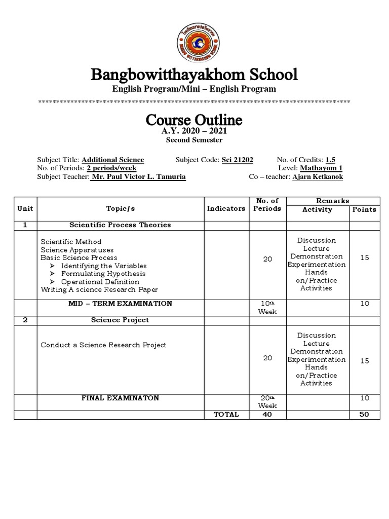 M1 - 3 - Additional - Course Outline | Download Free PDF | Scientific ...