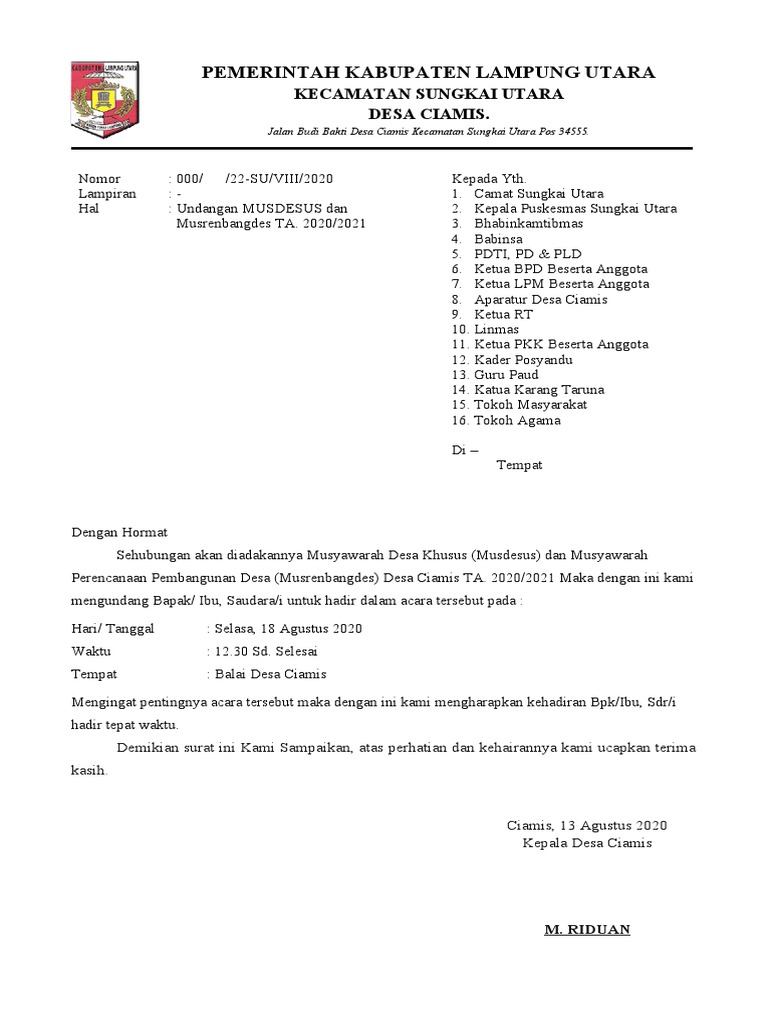 Undangan Musdesus 2020 | PDF