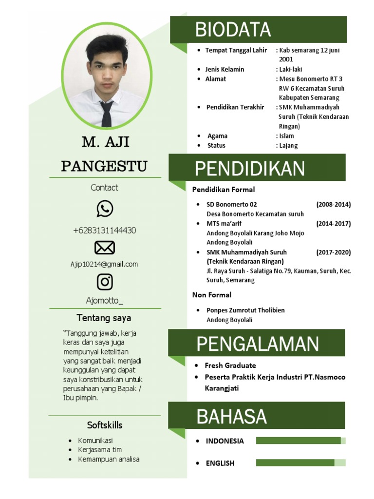 CV Aji Pangestu: Fresh Graduate SMK | PDF