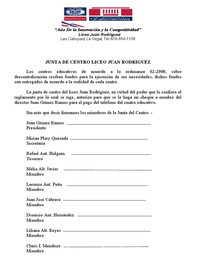 Carta de Junta de Centro | PDF