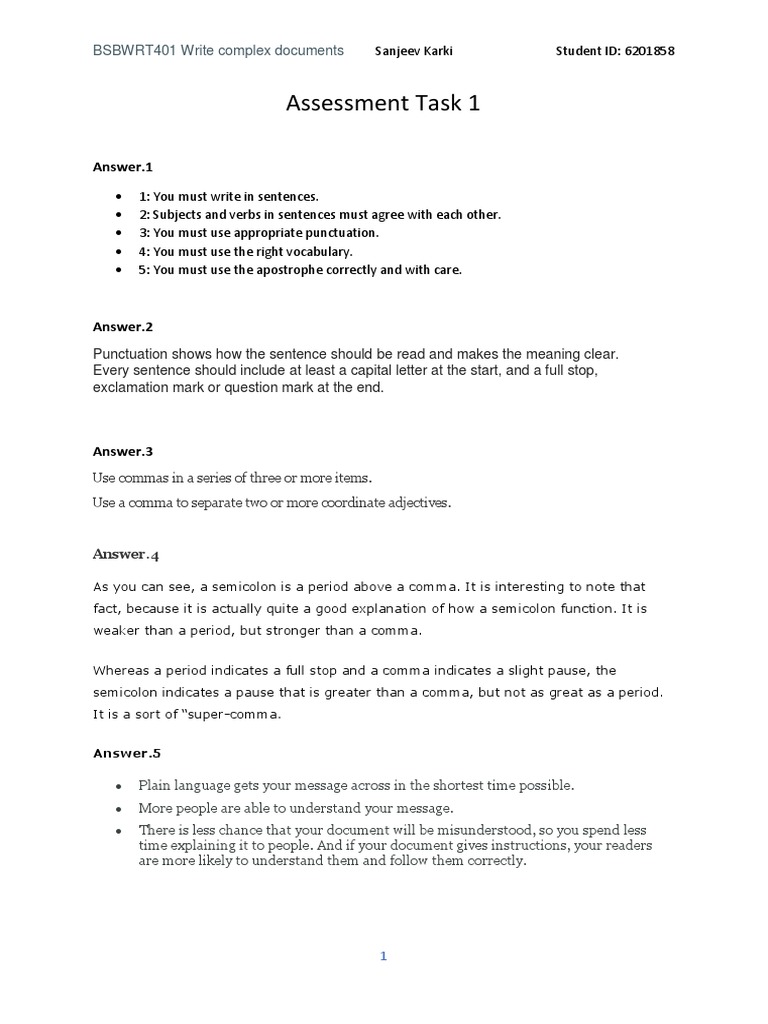 BSBWRT401 Write Complex Documents | PDF | Comma | Sentence (Linguistics)