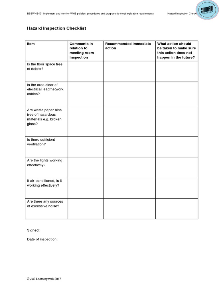 Hazard Inspection Checklist | PDF