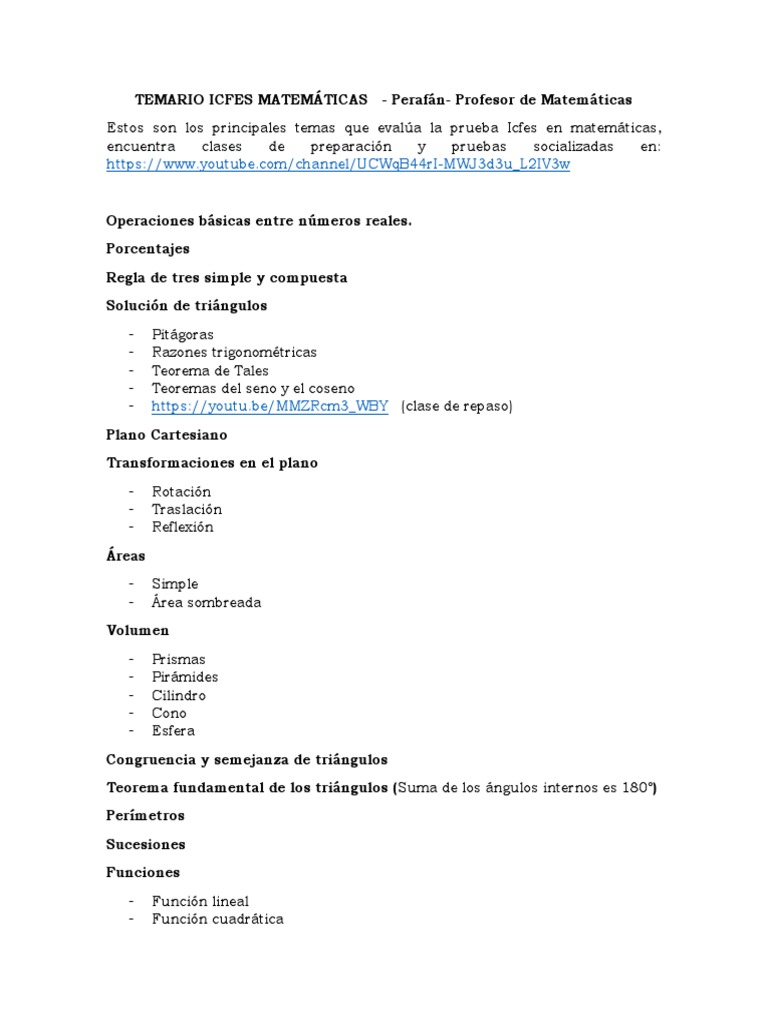 Temario Icfes Matemáticas (Perafán) | PDF