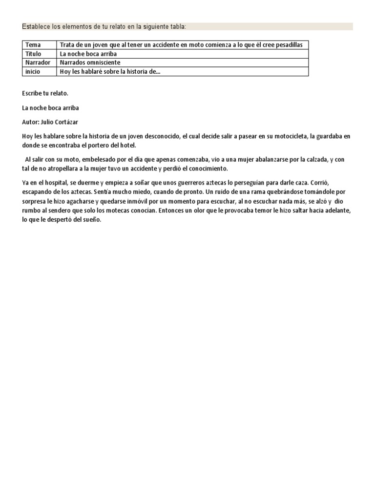 Establece Los Elementos de Tu Relato en La Siguiente Tabla | PDF